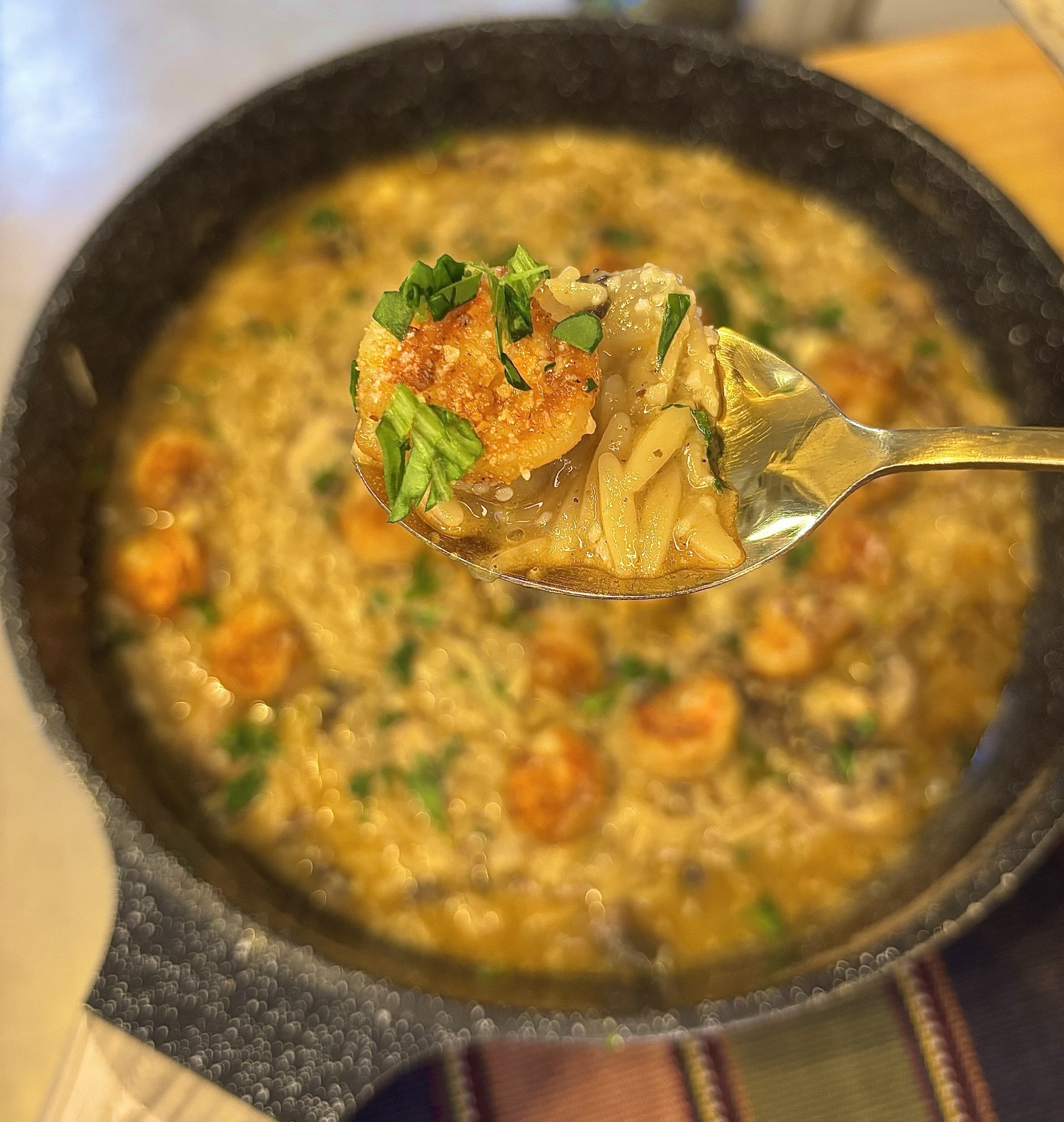 Shrimp and Mushroom Orzo Risotto - Stay Creative Cooking